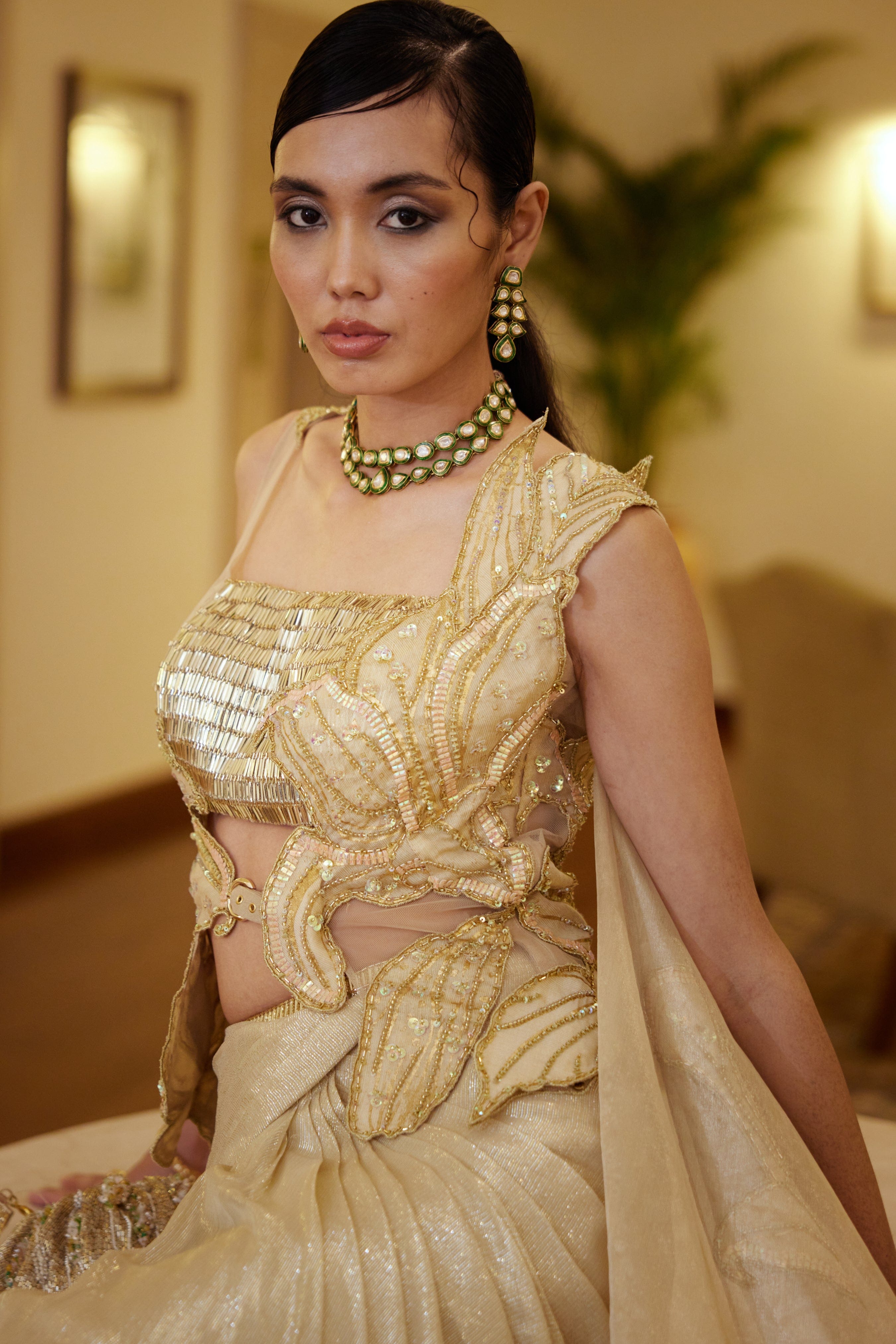 Kaya Saree - Gold Color Designer Saree with Gold Shimmer – MOLEDRO